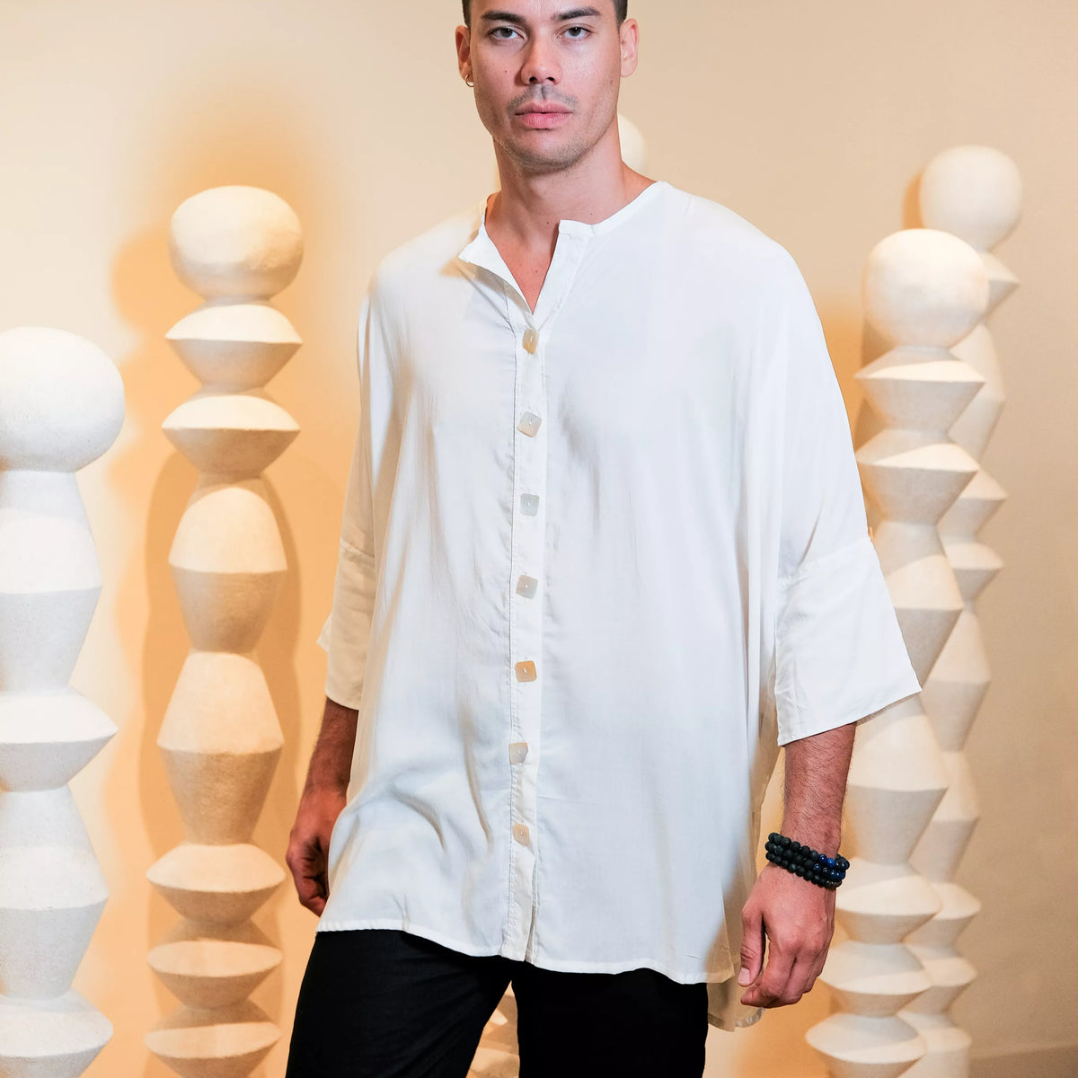 FLORES SHIRT IVORY A-MAN – Aanoukis Swimwear